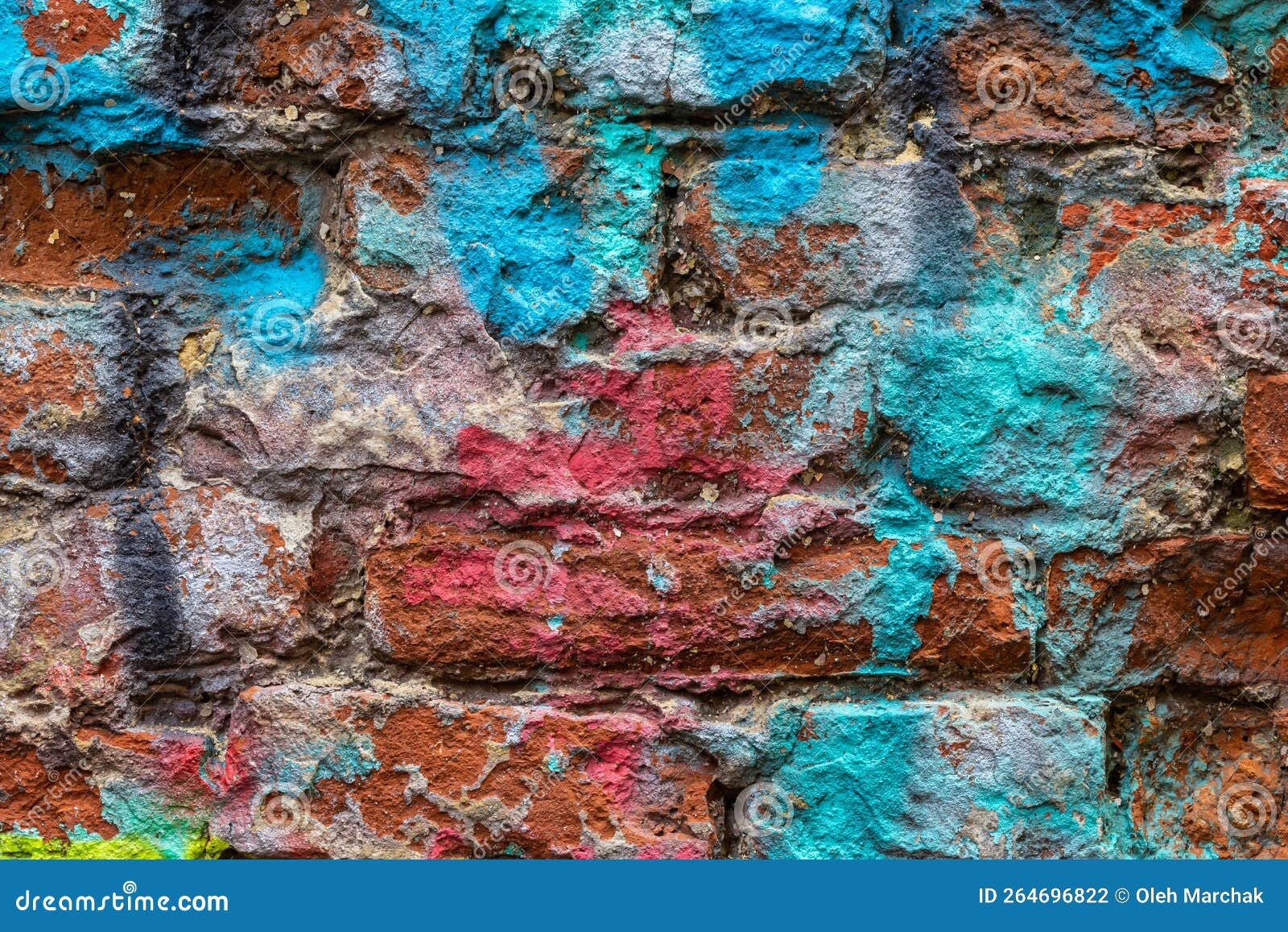 Brick Wall with Multi-colored Paint Close-up. Background Brick Creative ...