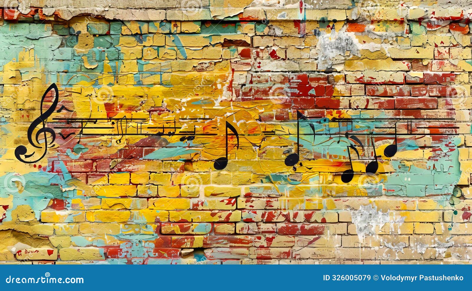 A Brick Wall with Musical Notes Painted on it Stock Image - Image of ...