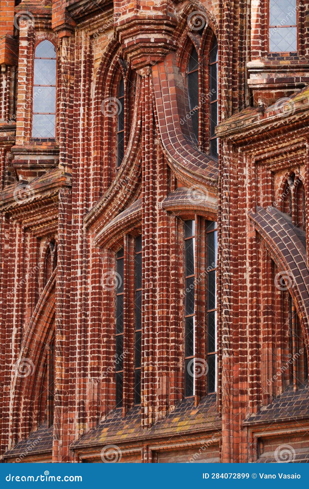 Brick Wall with Narrow Arched Window of Gothic Architecture Stock Image ...