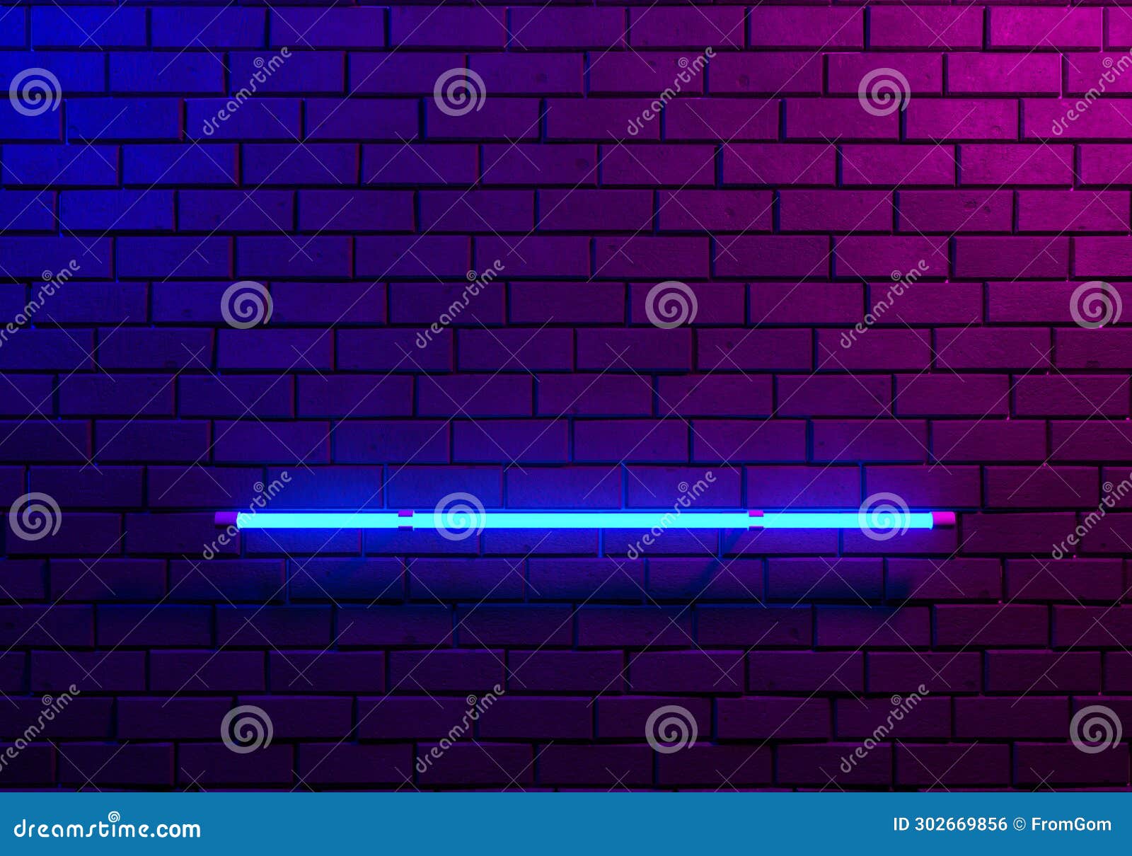 Brick Wall with Neon Lights, 3d Illustration Stock Illustration ...