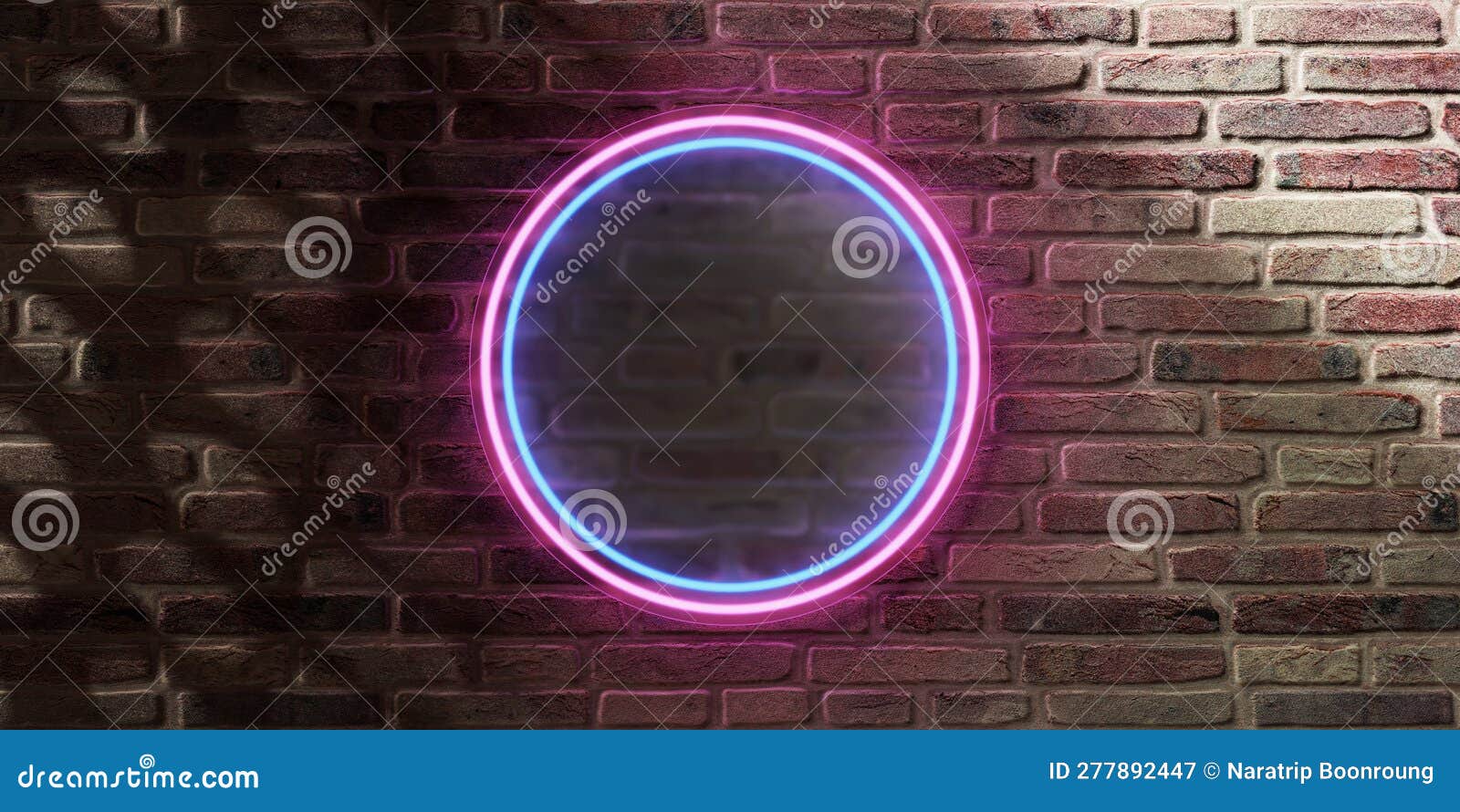 Brick Wall and Neon Sign Frame Circle Sign Neon Light on Cement Wall ...