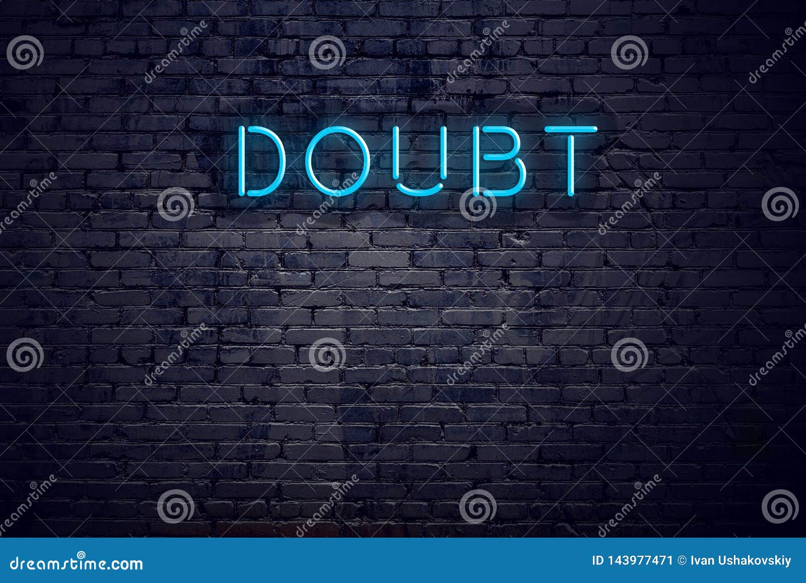 Brick Wall and Neon Sign with Text Doubt Stock Illustration ...