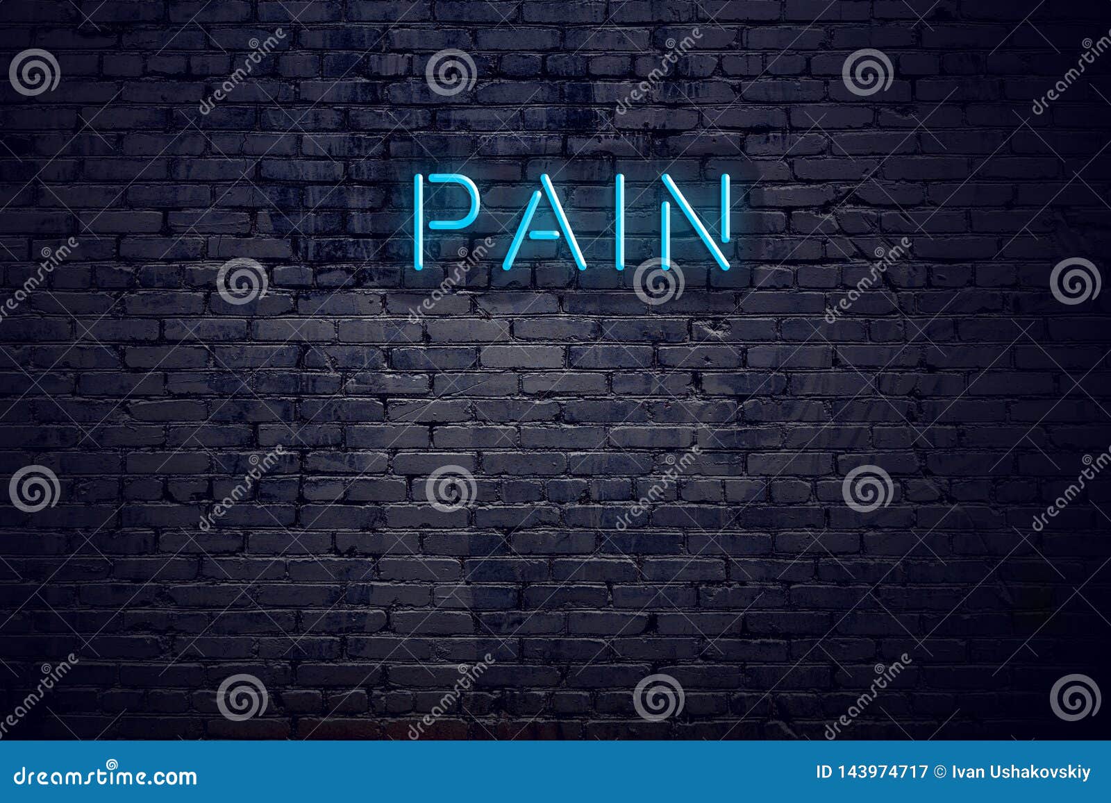 Brick Wall and Neon Sign with Text Pain Stock Illustration ...