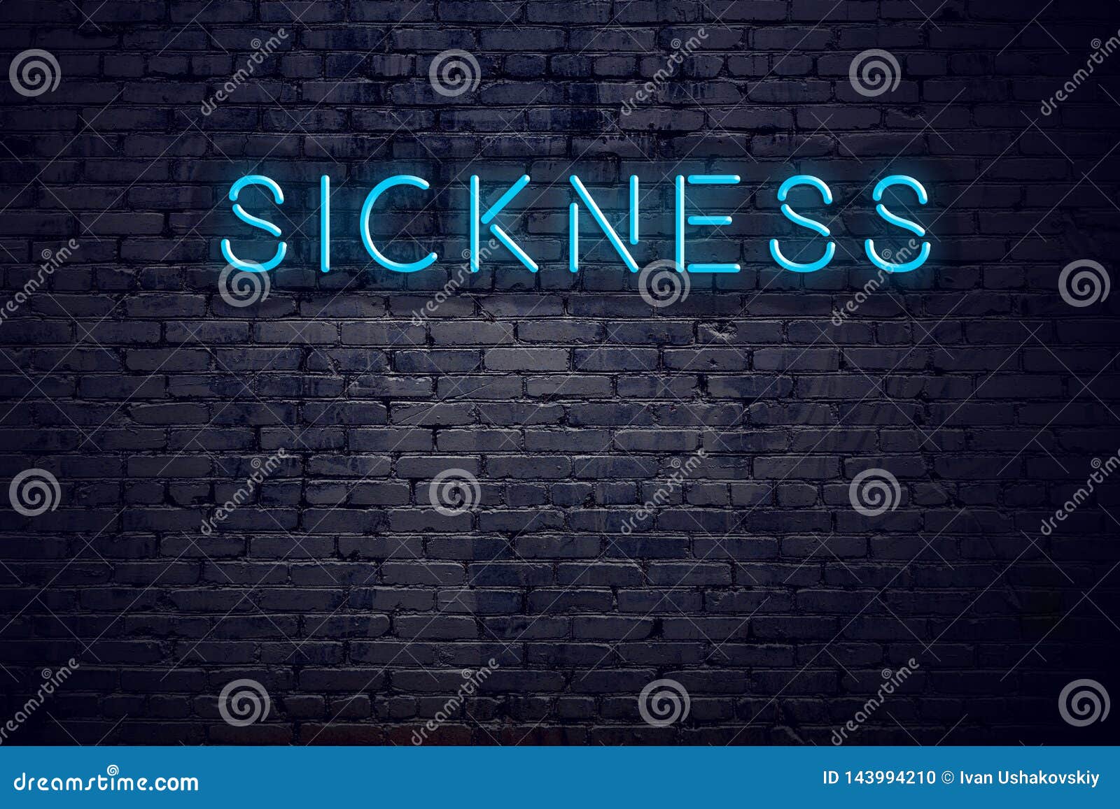 Brick Wall and Neon Sign with Text Sickness Stock Illustration ...
