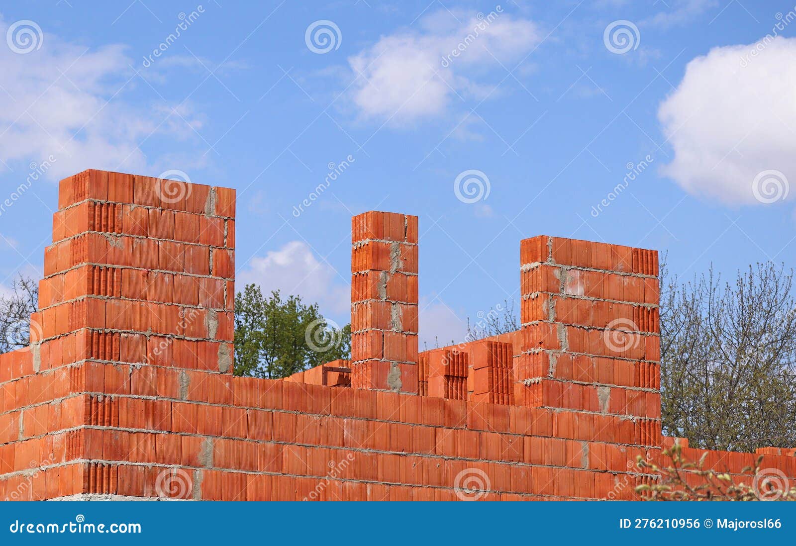 Brick Wall of a New House at the Construction Area Stock Photo - Image ...