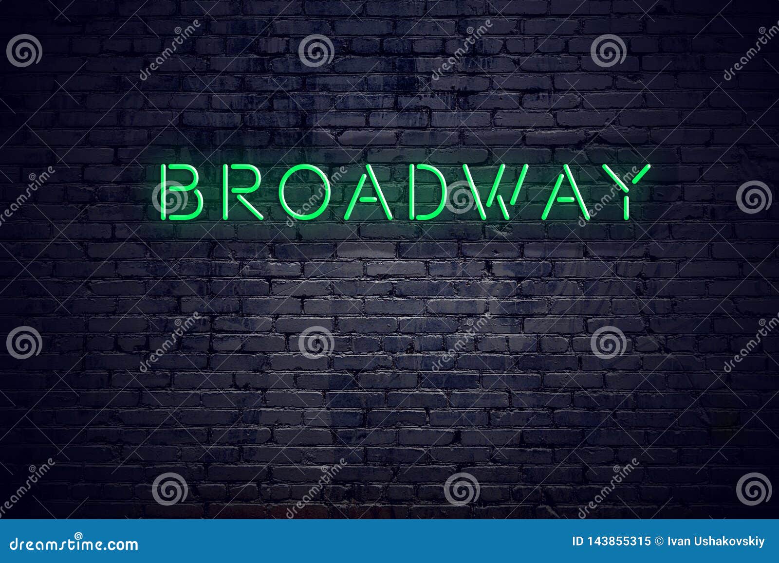 Brick Wall at Night with Neon Sign Broadway Stock Illustration ...