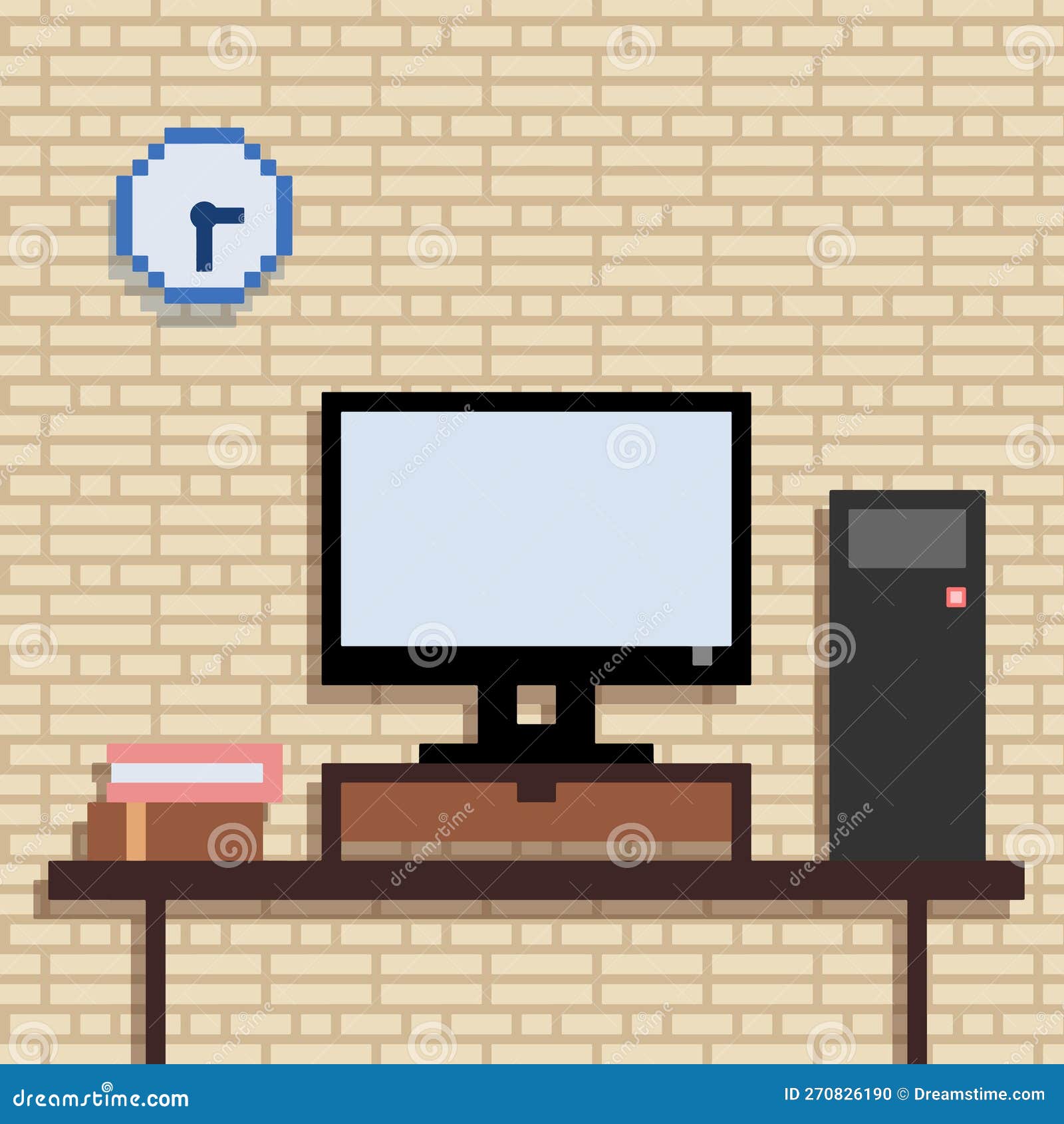 Brick Wall Office Workspace. Computer on Desk Stock Vector ...