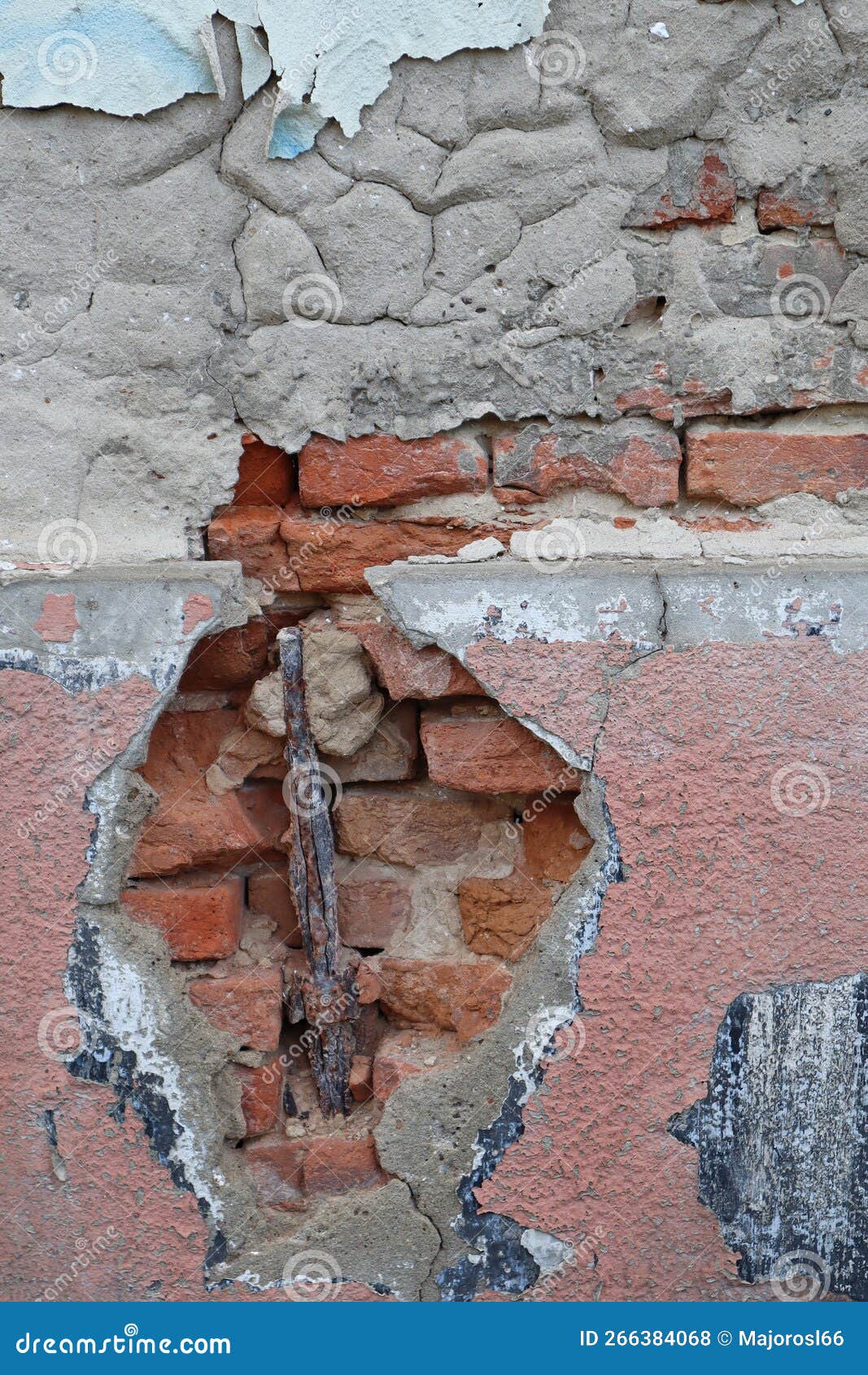Brick Wall of an Old Damaged House Stock Photo - Image of hole, europe ...