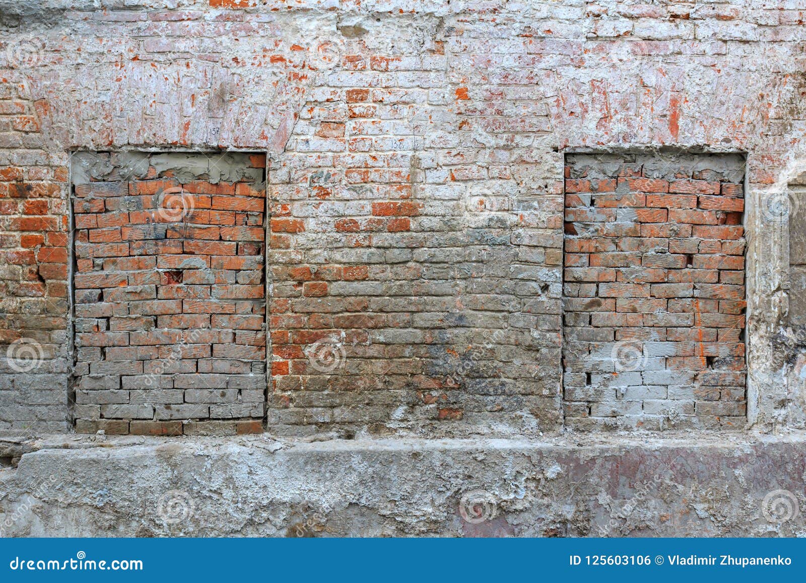 Brick Wall of Old House with Bricked-up Windows. Abstract Brick Wall ...