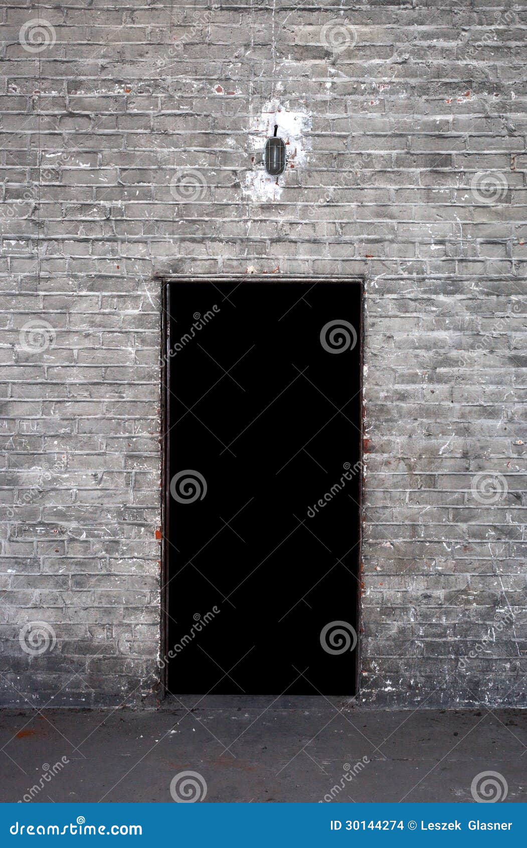 Brick Wall and Open Door, Black Background Stock Photo - Image of ...