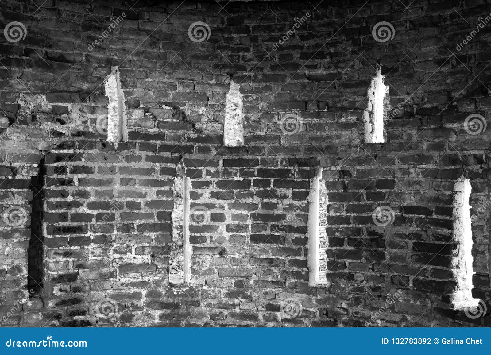 Brick Wall with Openings in the Form of Windows Stock Photo - Image of ...