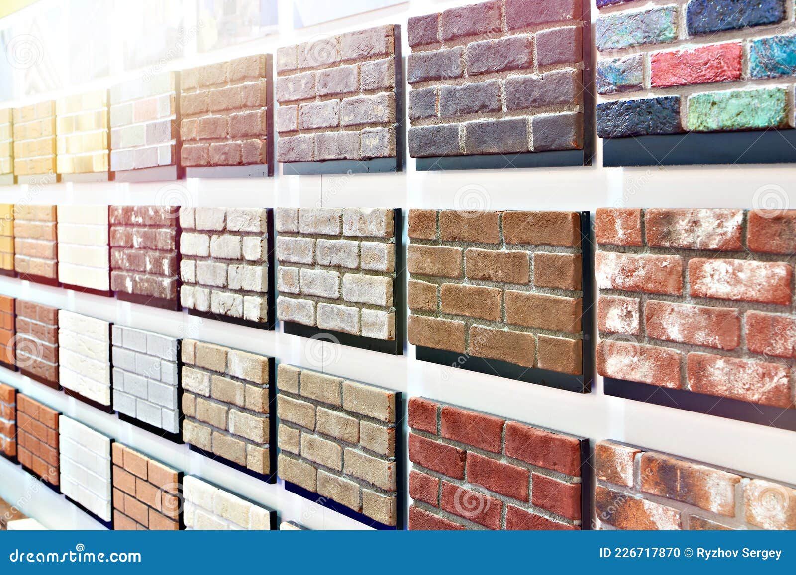 Brick wall panels on store stock photo. Image of facade - 226717870
