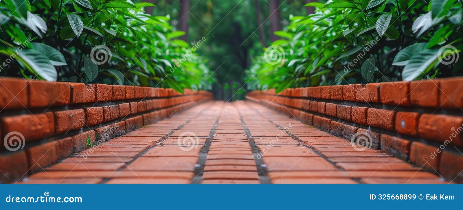 Brick Wall Path with Green Plants, Visual Divide in Landscape ...