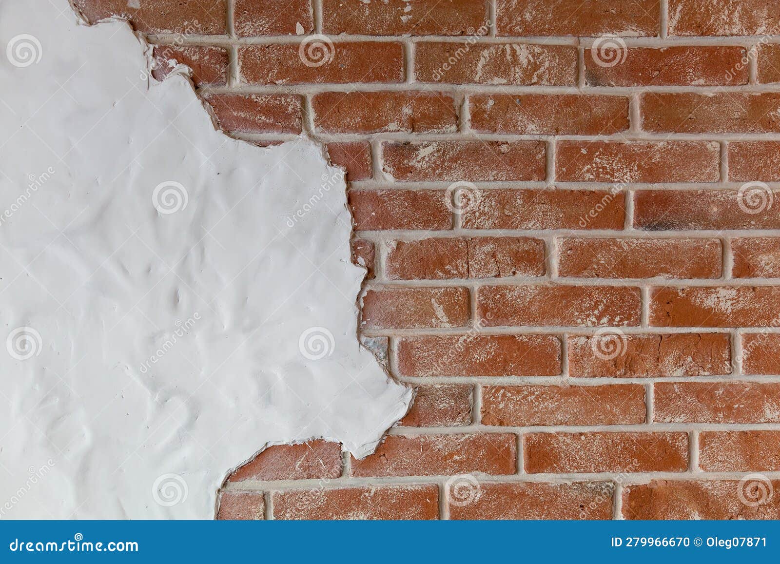 Brick Wall with a Piece of White Plaster Stock Photo - Image of white ...