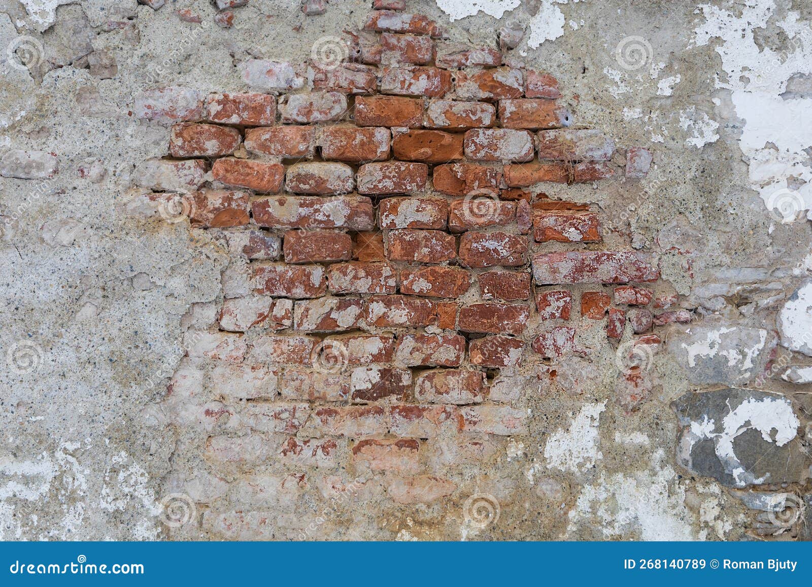A Brick Wall with Plaster on it Stock Image - Image of textured, cement ...