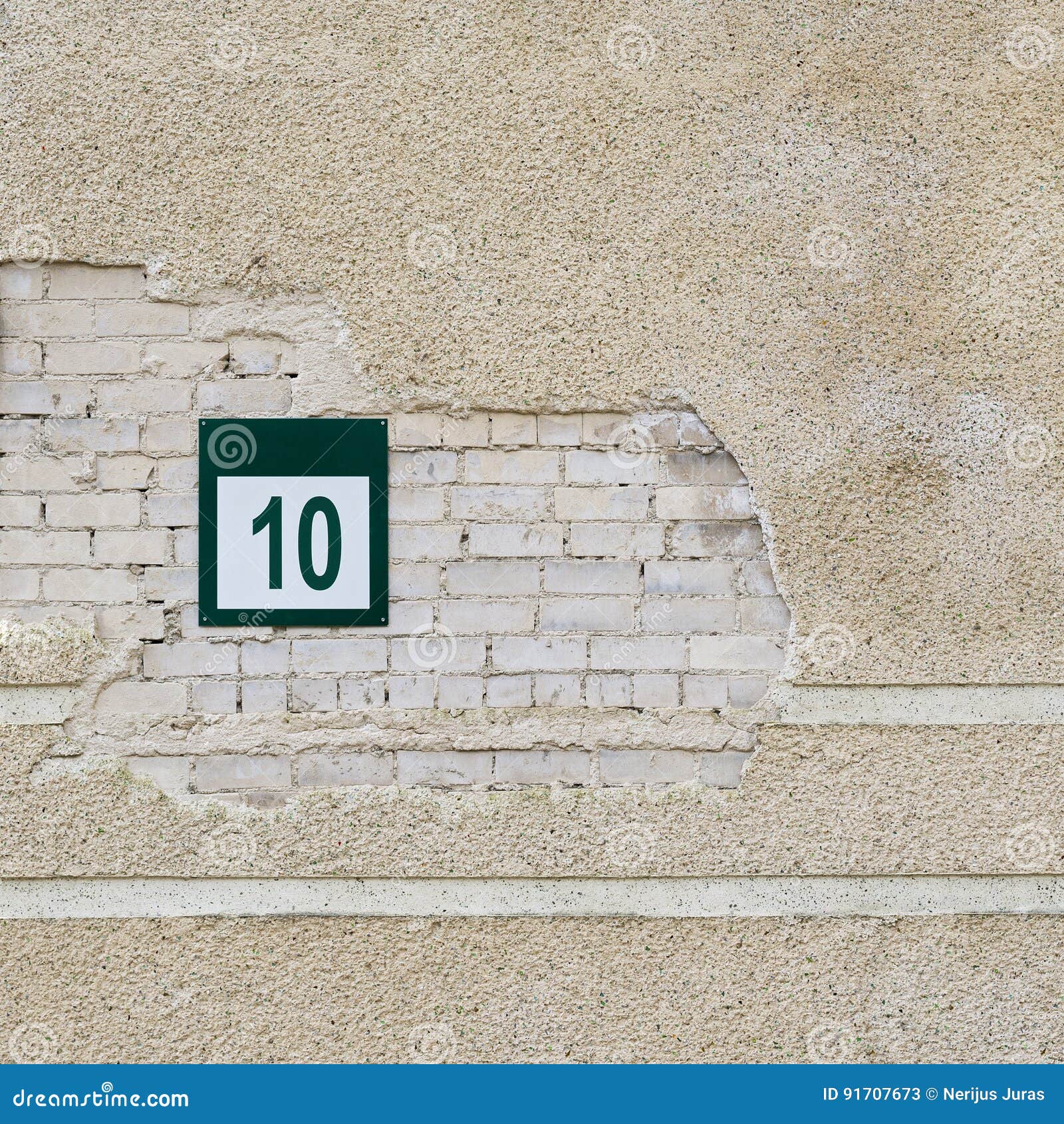 Brick Wall and Plate with a Number Ten Stock Image - Image of concrete ...