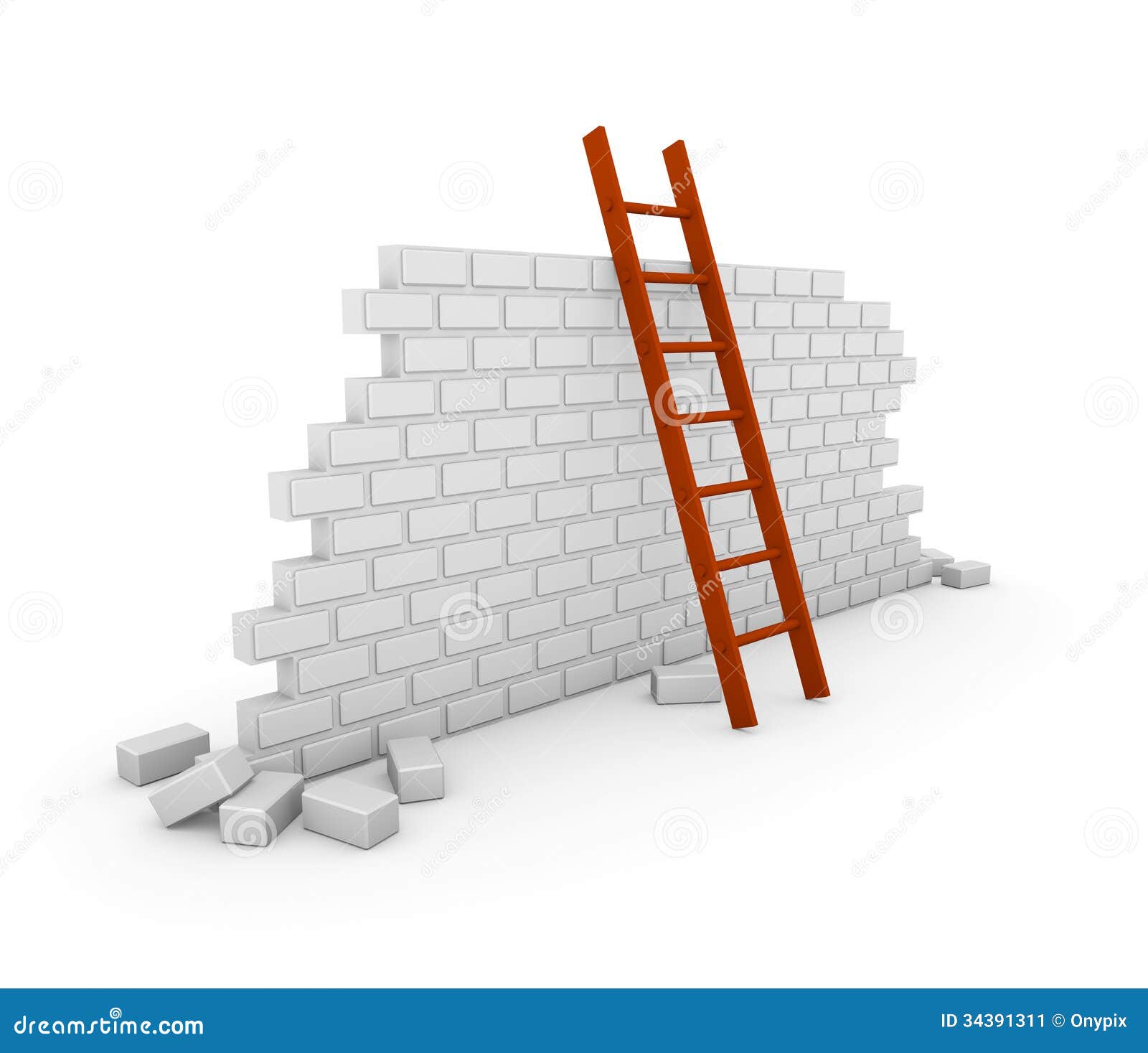 Brick Wall with a Red Ladder Stock Illustration - Illustration of land ...
