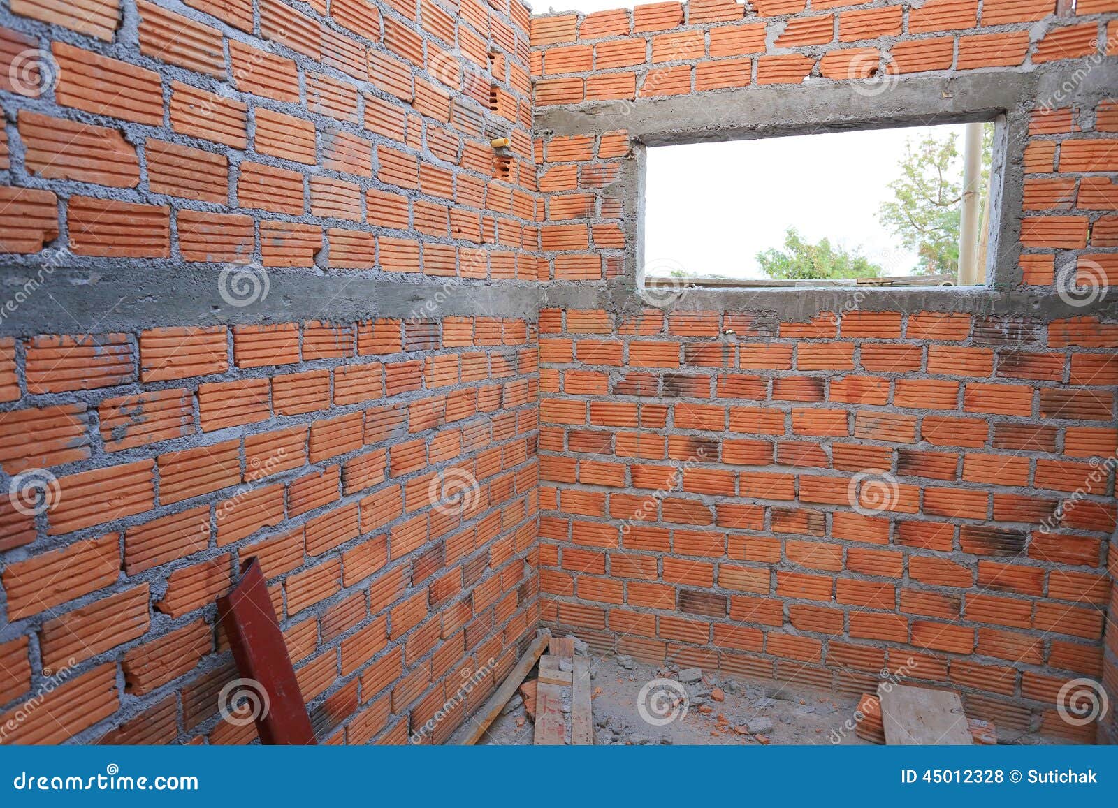Brick Wall in Residential Building Construction Stock Photo - Image of ...