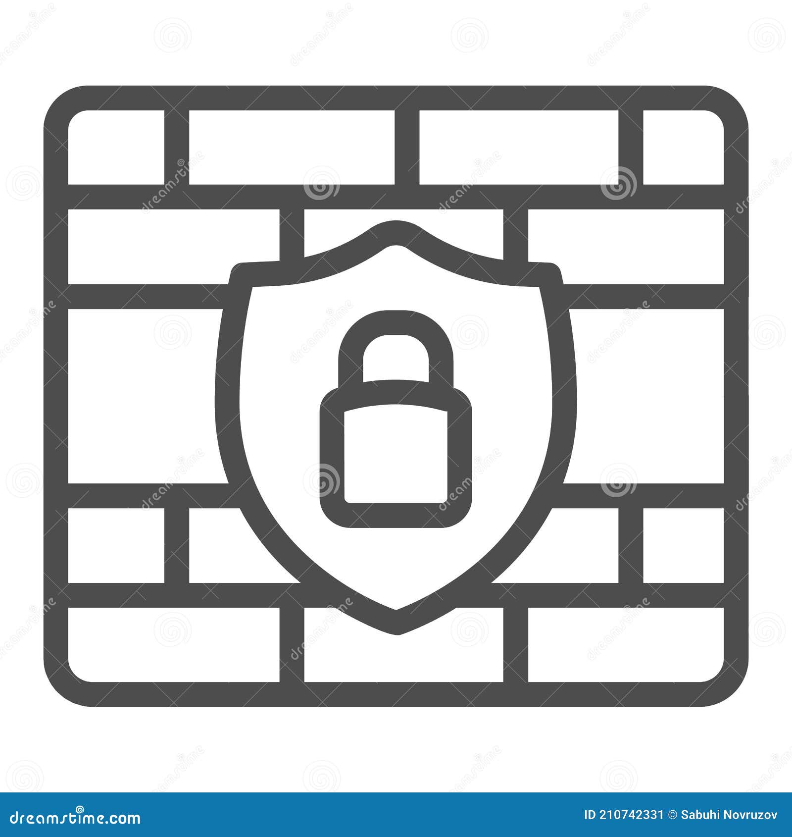 Brick Wall and Security Emblem with Lock Line Icon, Web Security ...