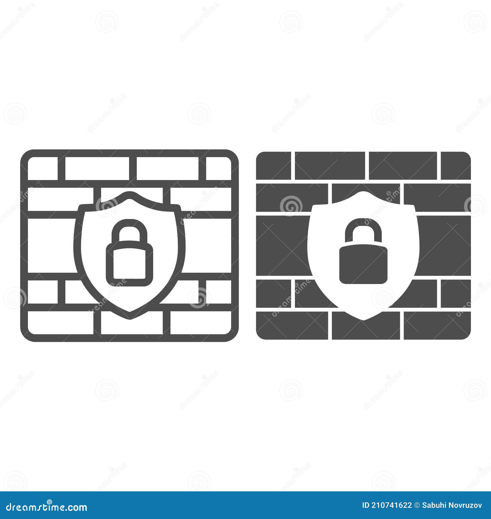 Brick Wall and Security Emblem with Lock Line and Solid Icon, Web ...