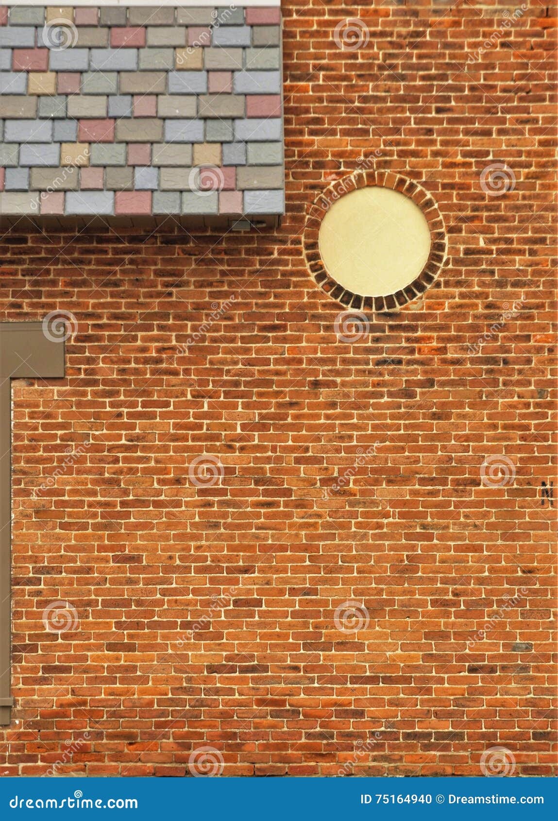 Brick Wall with Shingles and Circle Stock Photo - Image of colorful ...