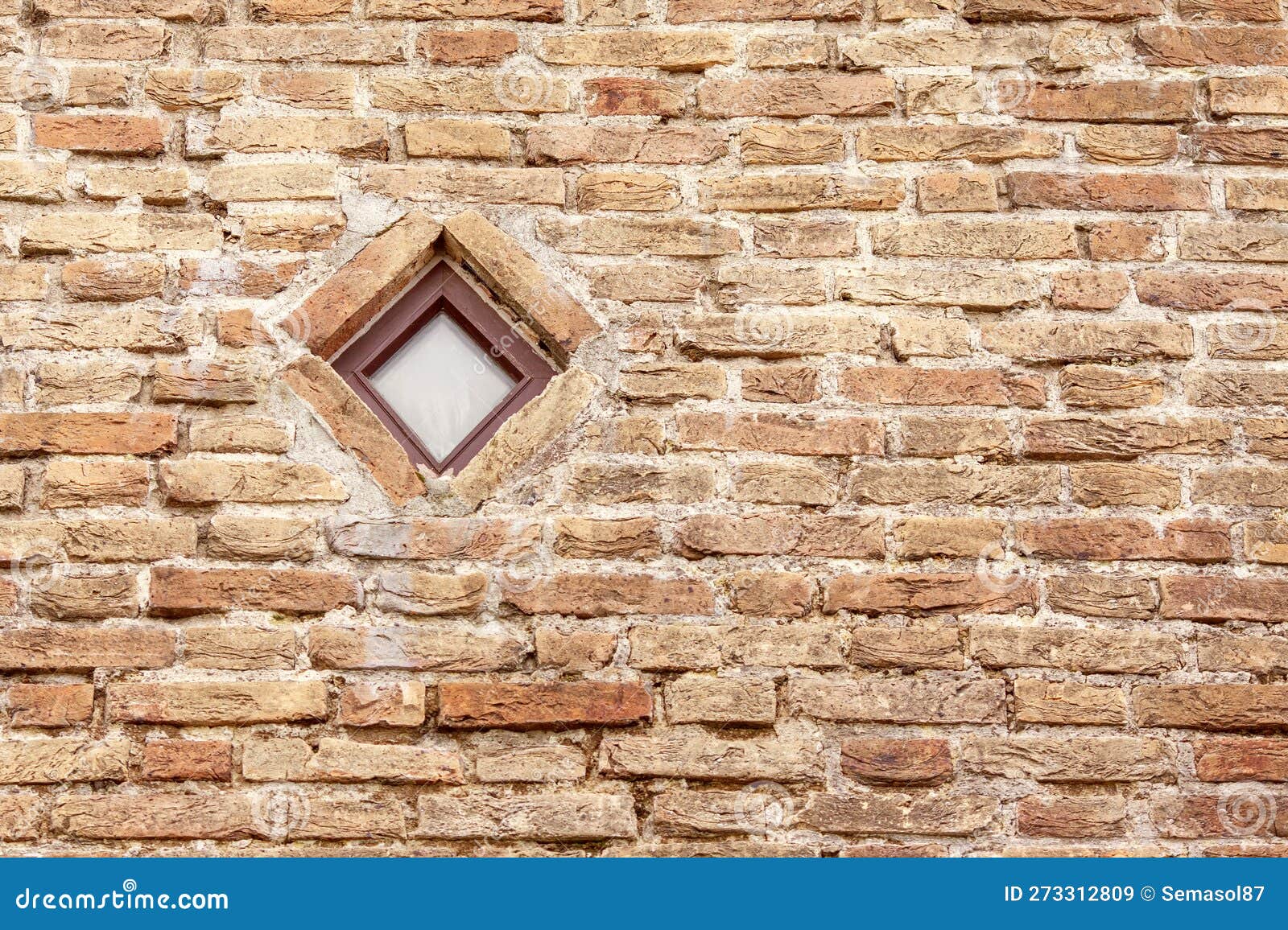 Brick Wall with a Small Square Window. Stock Image - Image of small ...
