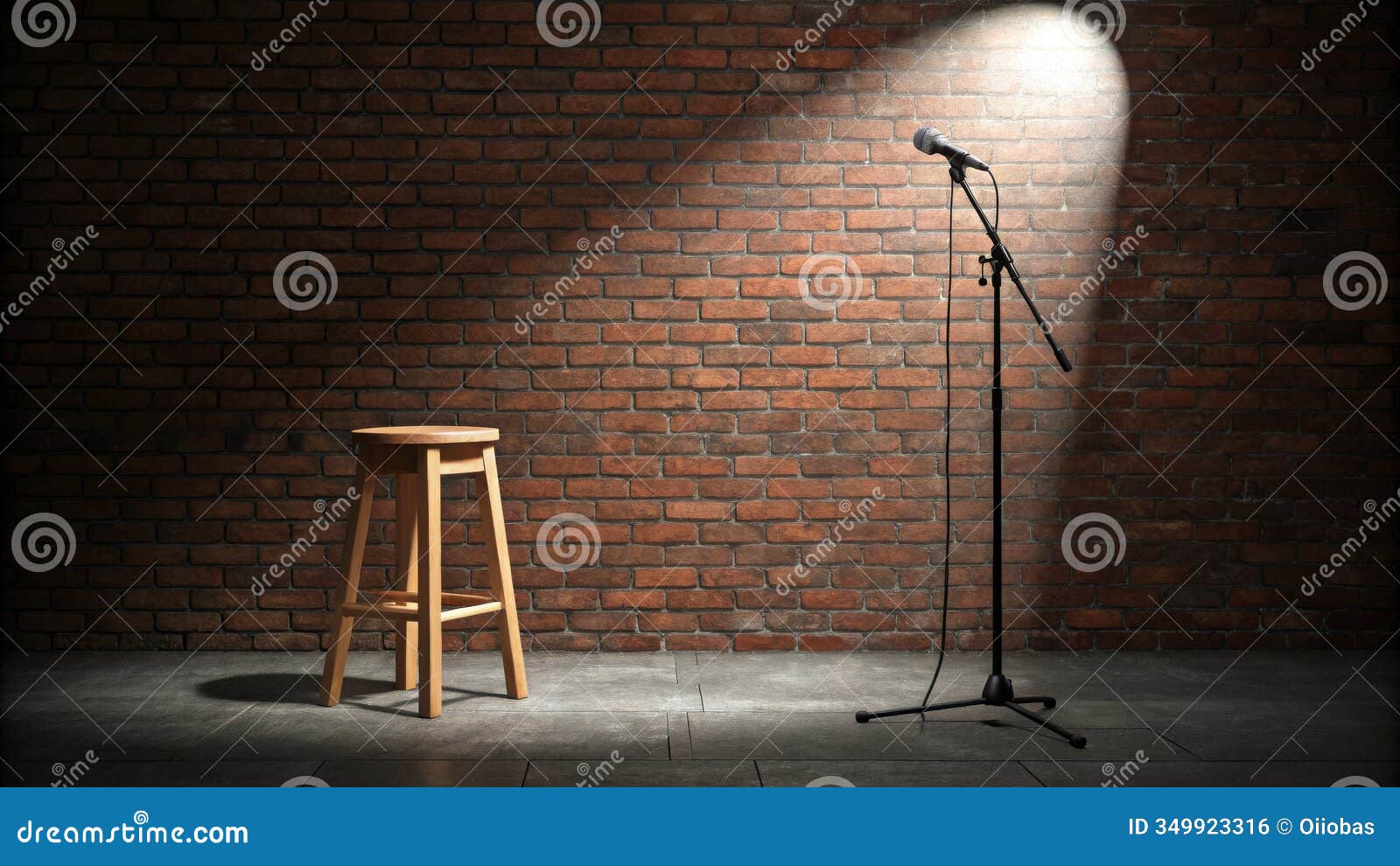 Brick Wall Stand-Up Comedy Stage Mic, Stool, Spotlight Stock ...
