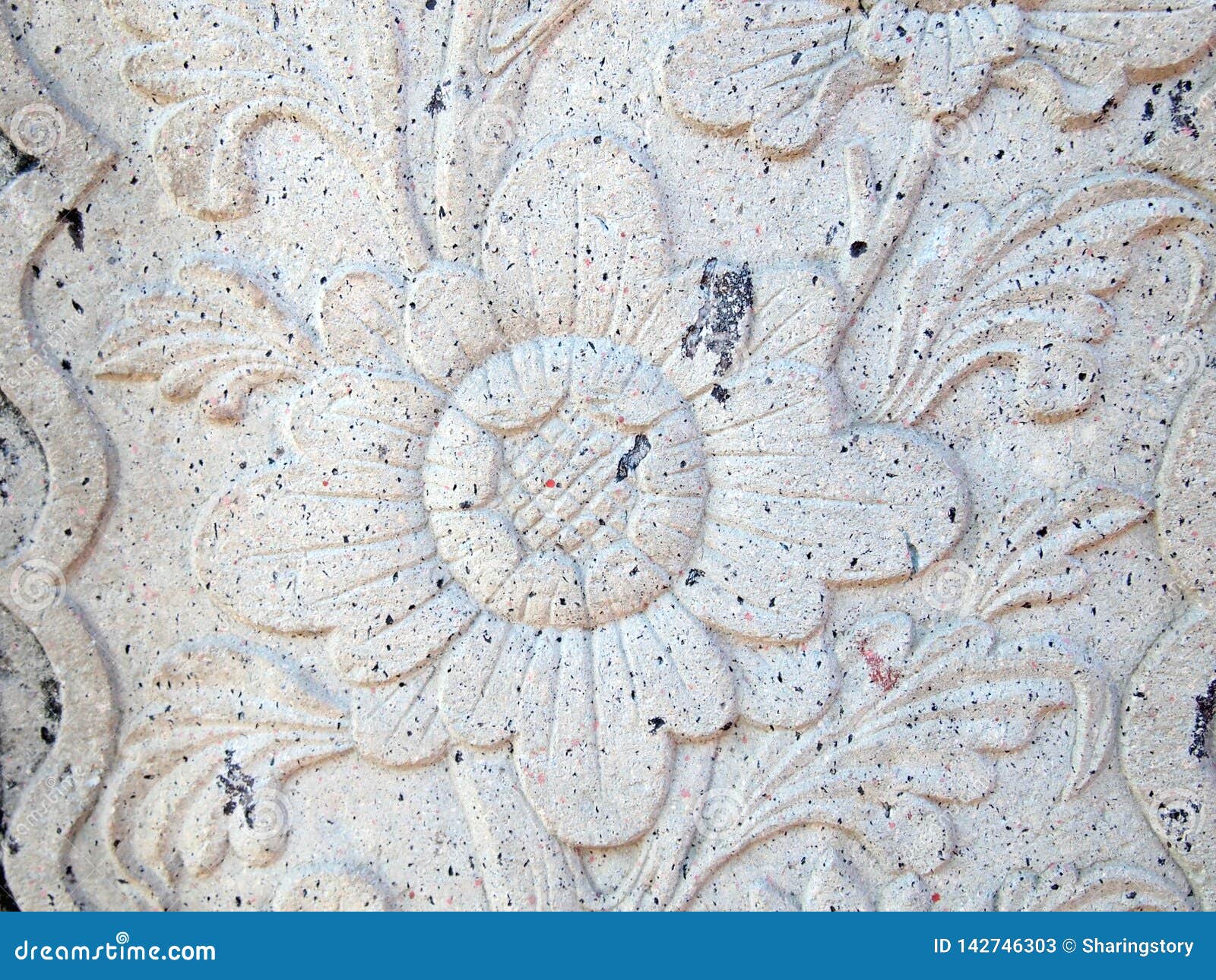 Brick Wall with Stone Carving Stock Image - Image of floral, cement ...