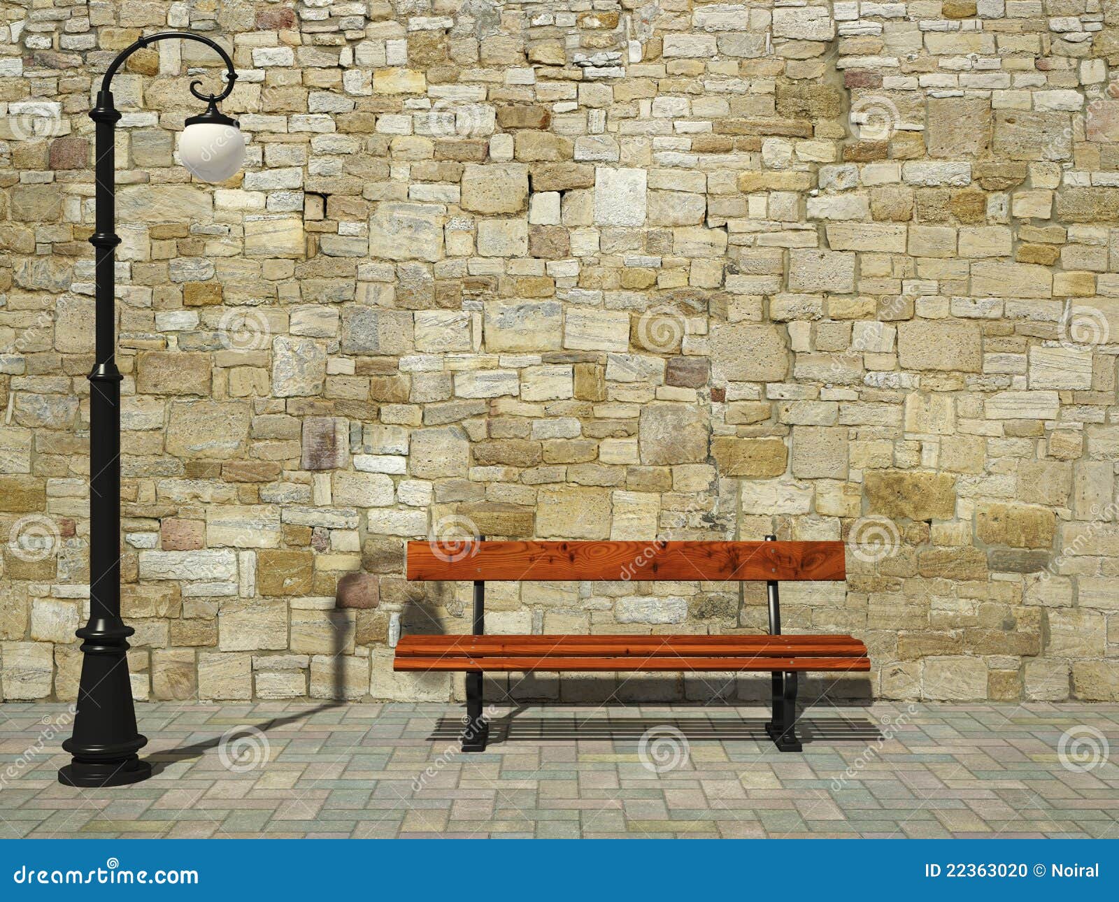 Brick Wall with Street Light and Bench Stock Illustration ...
