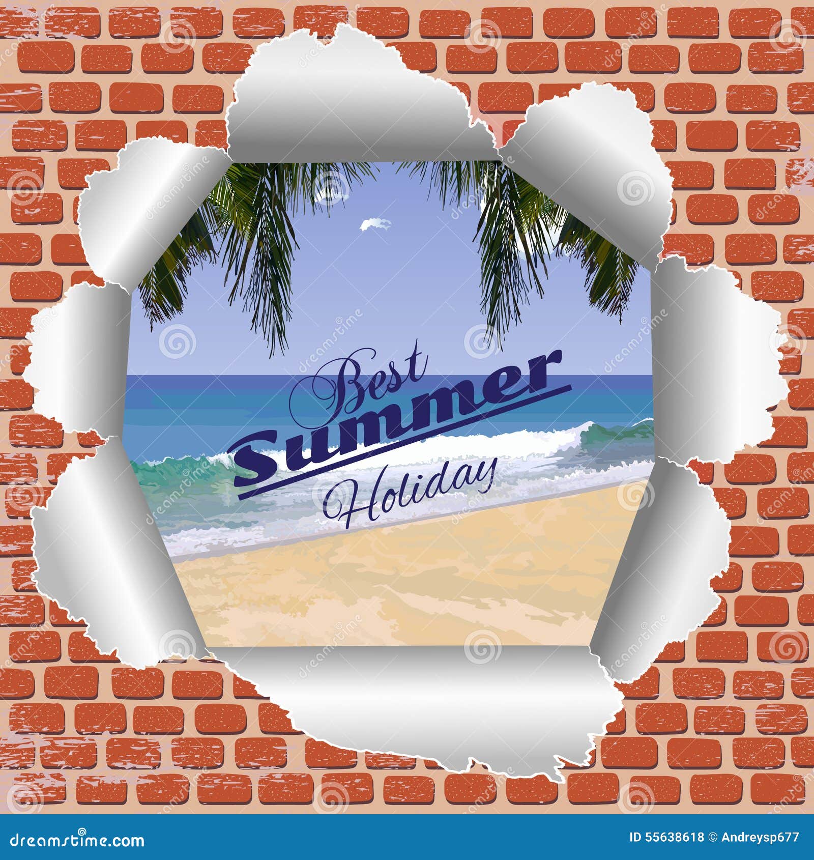 Brick Wall with a Summer Beach Stock Illustration - Illustration of ...