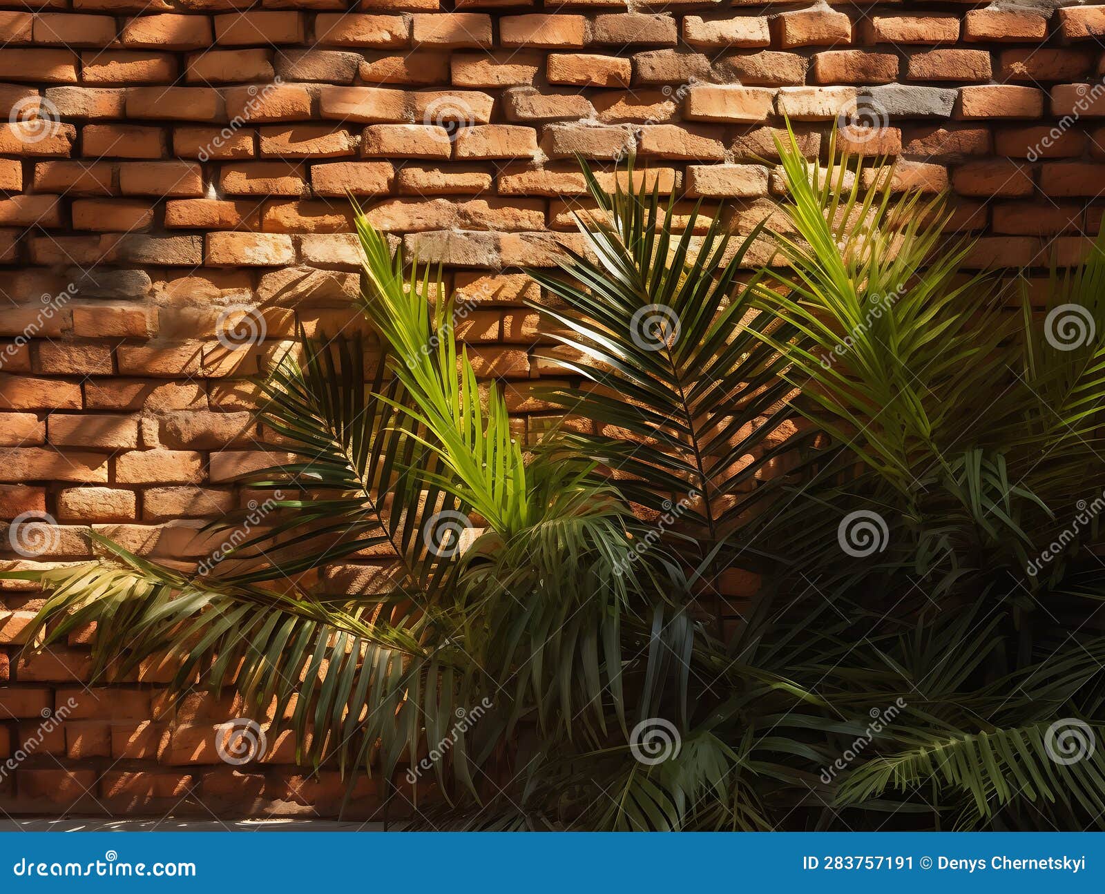 Brick Wall Texture Background and Palm Leaves Shadows. Ai Generative ...