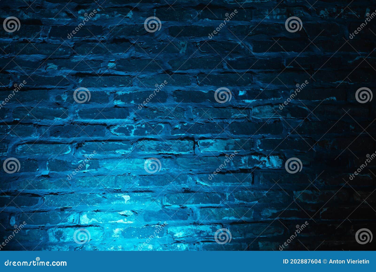 Brick Wall Texture with Light Blue Neon Effect As a Background Stock ...