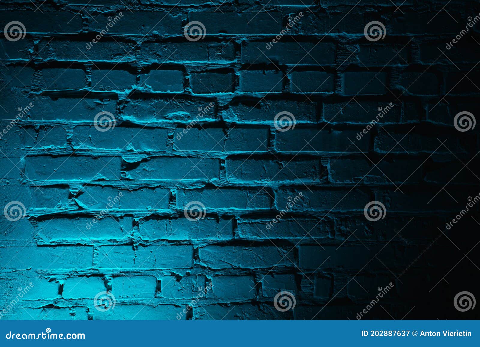 Brick Wall Texture with Light Blue Neon Effect As a Background Stock ...