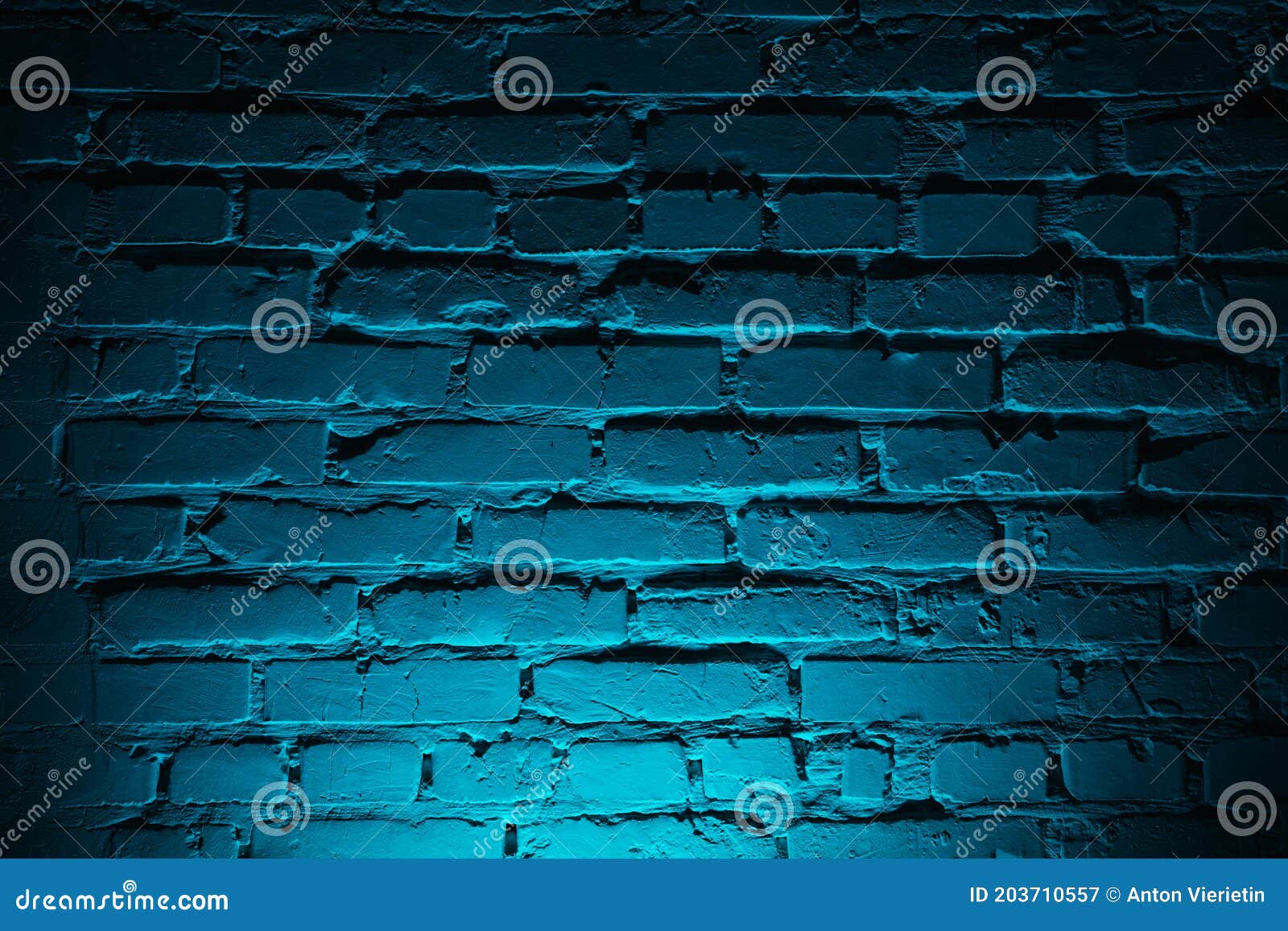 Brick Wall Texture with Light Blue Neon Effect As a Background Stock ...