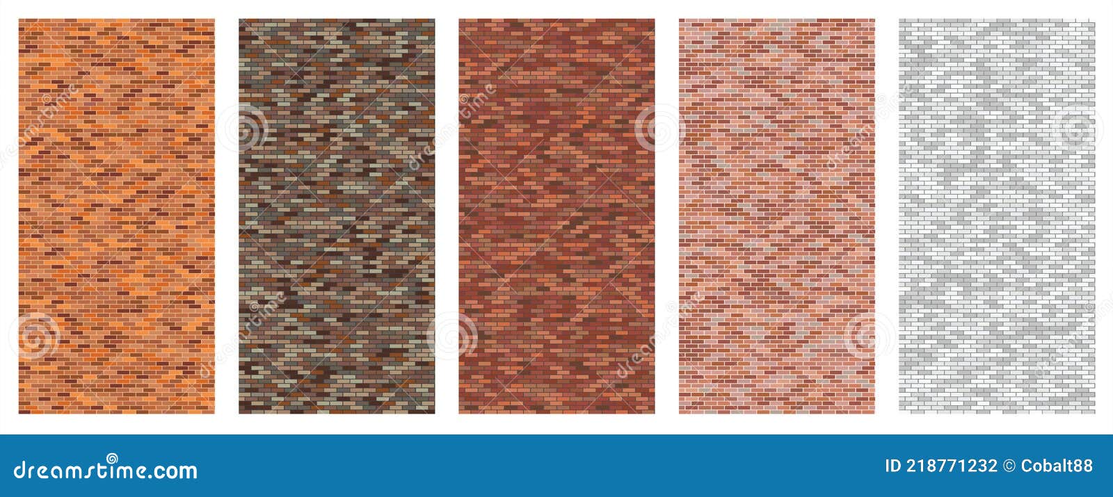 Brick Wall Texture Pattern Set, Random Bricks Texture Collection Stock ...