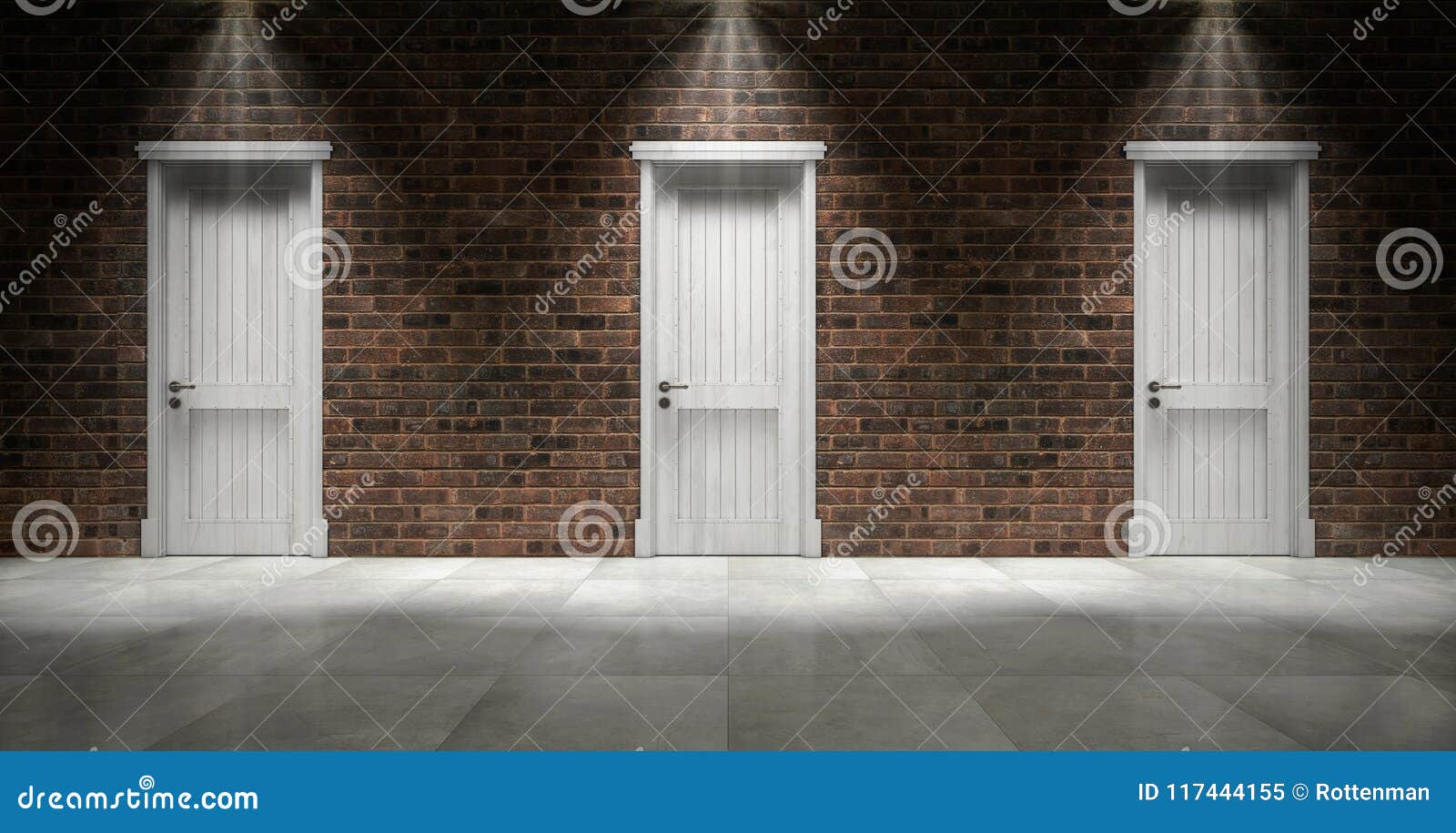 Brick Wall with Three Closed Doors Stock Illustration - Illustration of ...