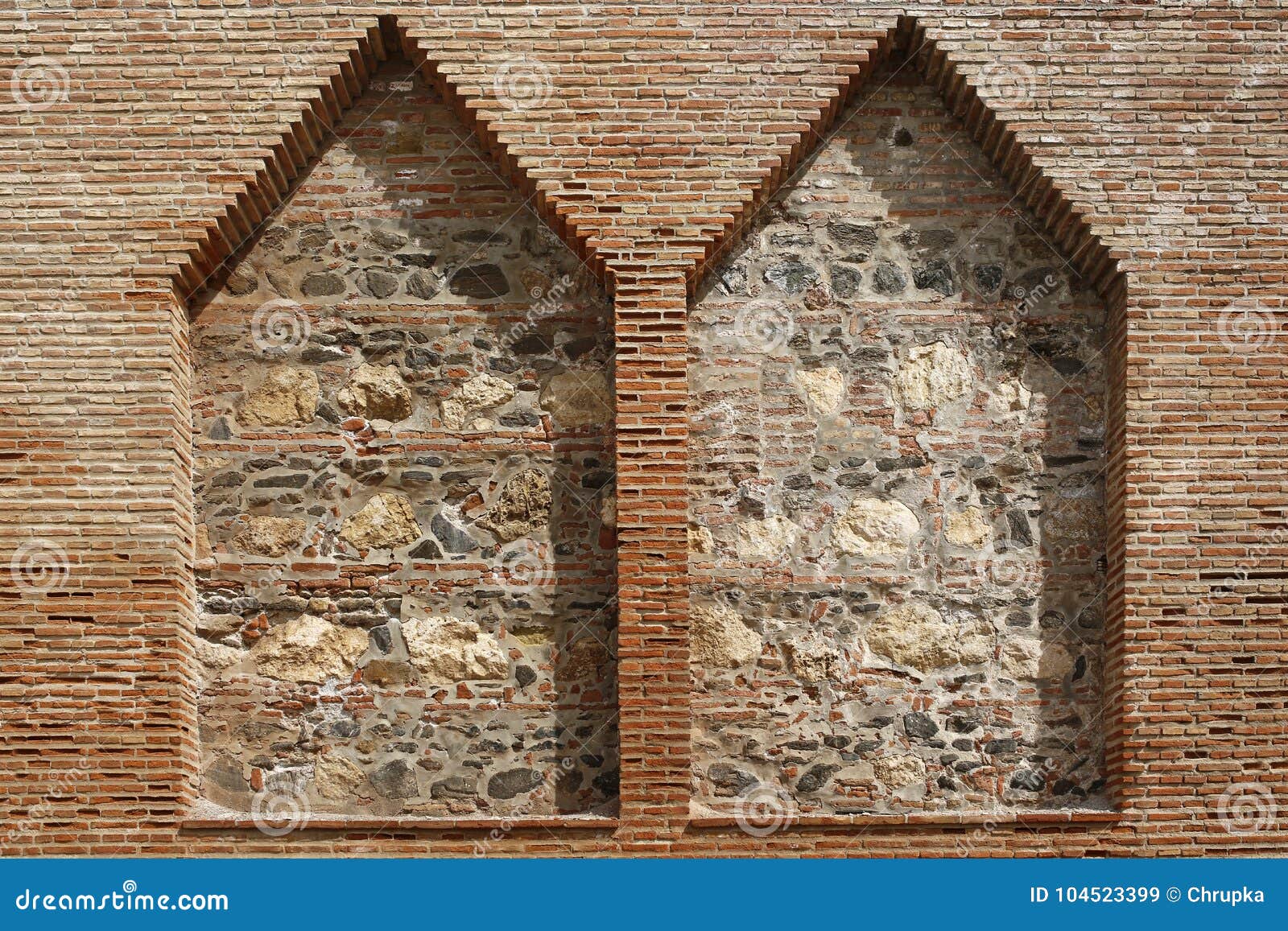 Brick wall with two niches stock image. Image of outdoor - 104523399