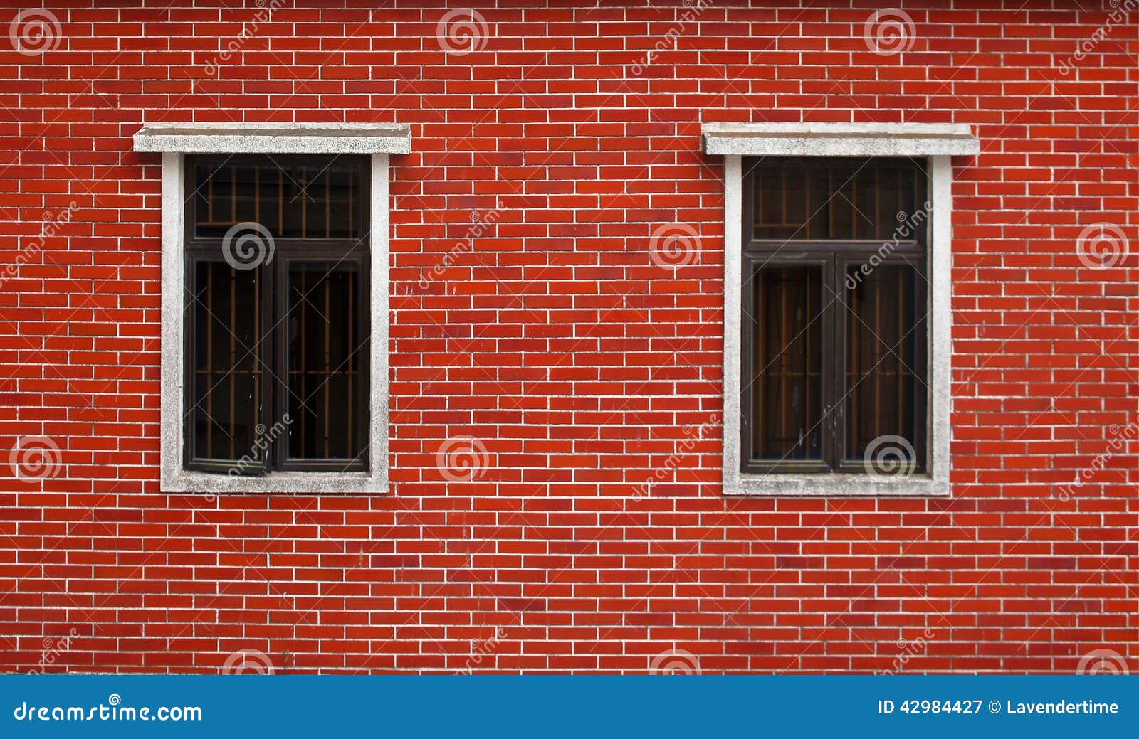 Brick Wall with Two Windows Stock Image - Image of construction ...