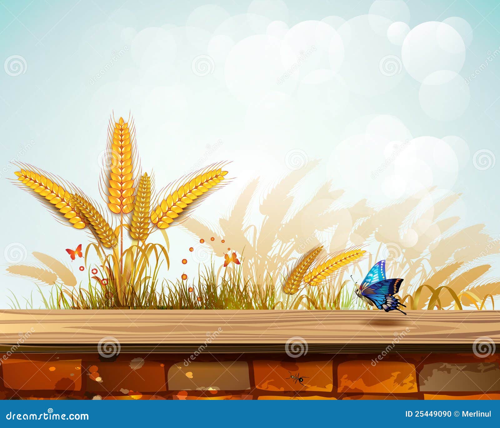 Brick wall and wheat stock vector. Illustration of grain - 25449090