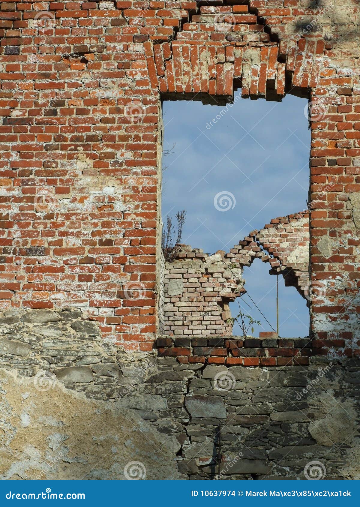 Brick Wall and Window with Sky Stock Photo - Image of frame, house ...