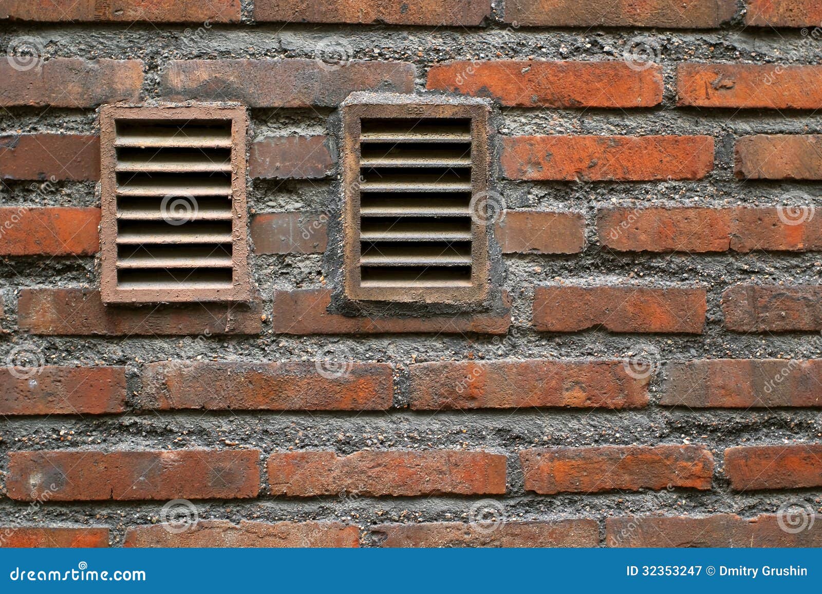 Brick wall with windows stock image. Image of wall, grille - 32353247