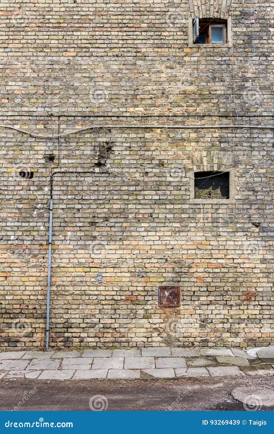Brick wall and windows stock image. Image of ground, brick - 93269439