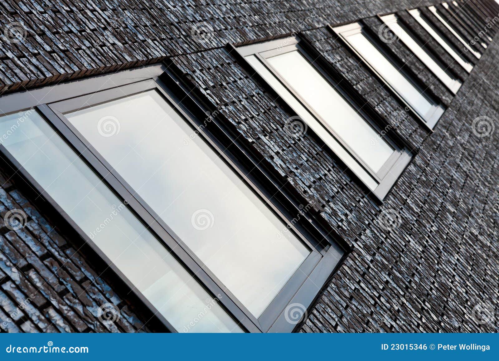 Brick Wall with Windows in Perspective Stock Photo - Image of ...