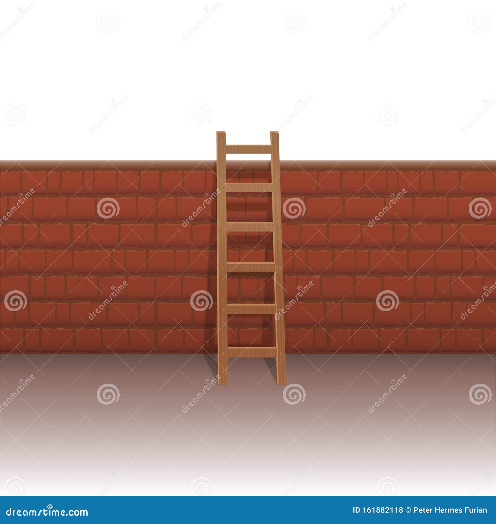 Brick Wall with Wooden Ladder Stock Vector - Illustration of background ...