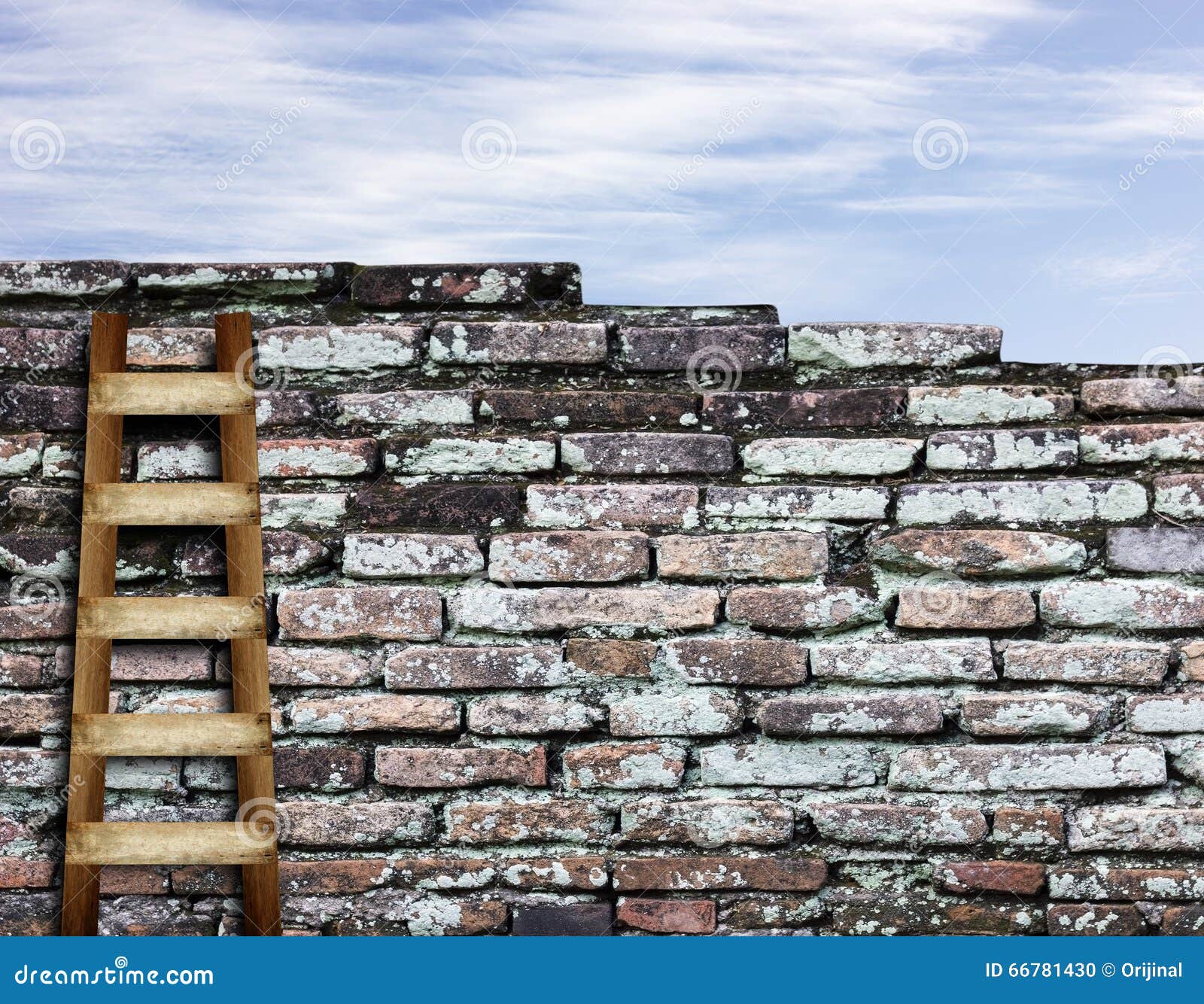 Brick Wall with Wooden Ladder Background Stock Photo - Image of messy ...