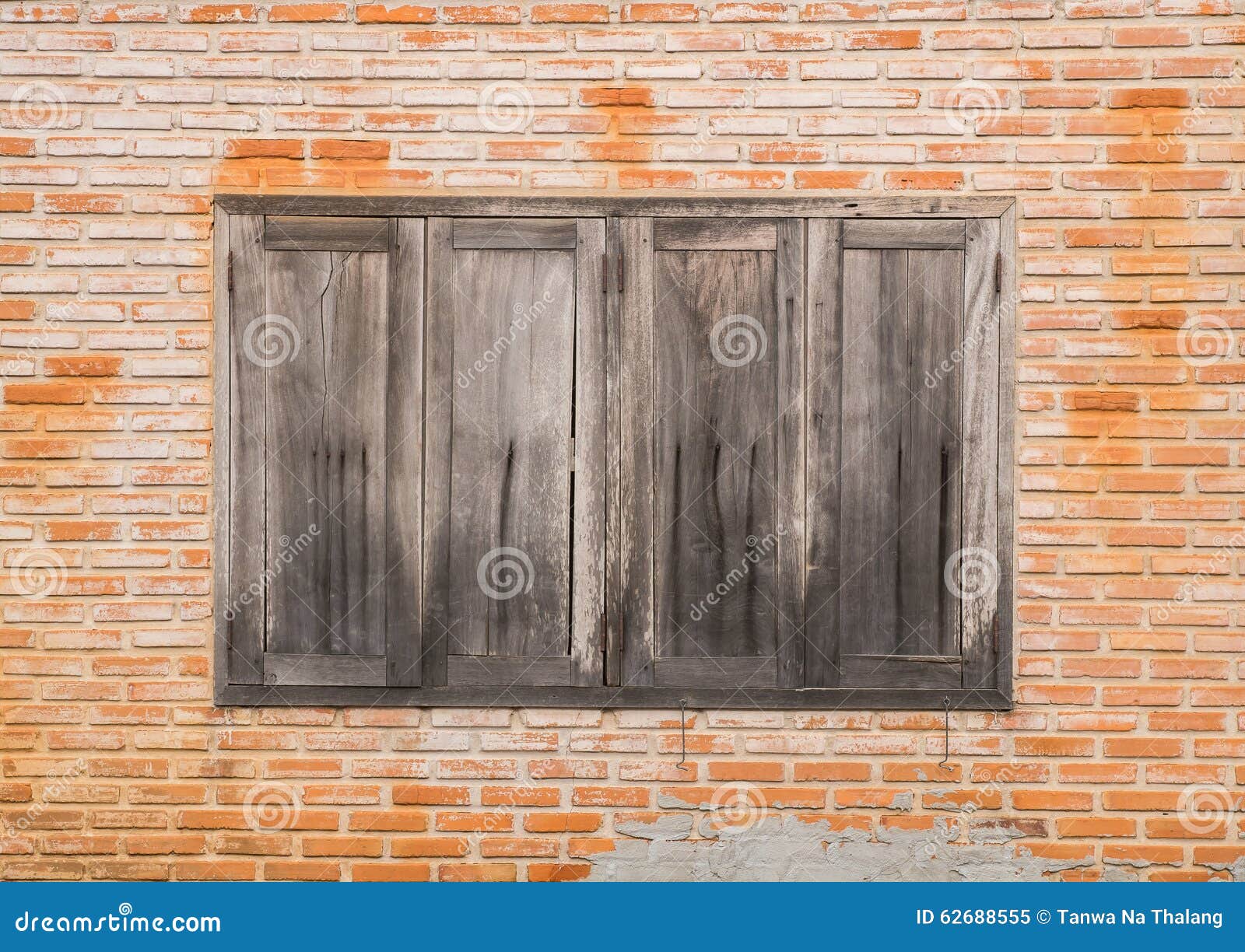 Brick Wall with Wooden Window Texture Background Stock Image - Image of ...