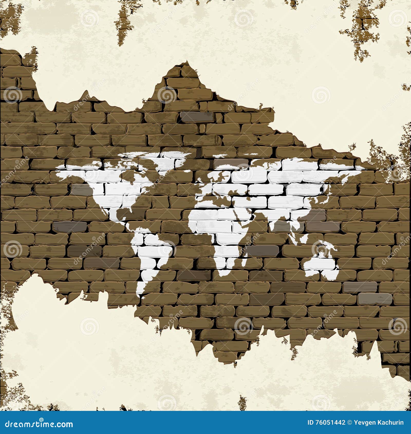 Brick Wall with World Map and Plaster Stock Vector - Illustration of ...