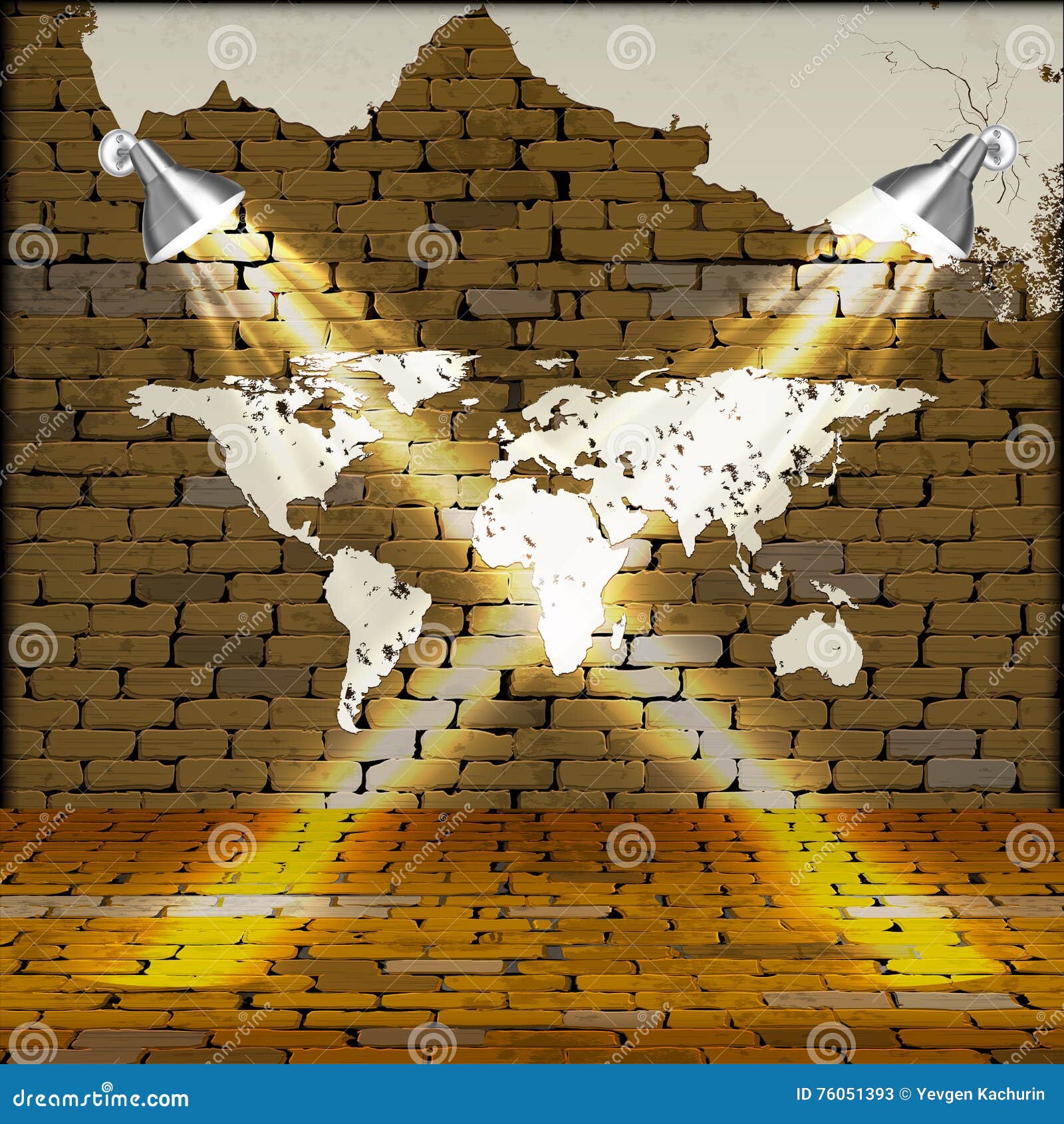 Brick Wall with World Map and Plaster Uno Stock Vector - Illustration ...