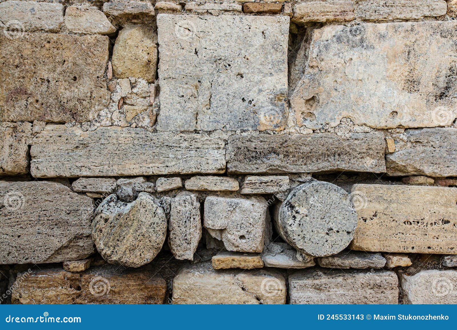 Brick Wall of Yellow Shell Rock. Closeup of Shellstone Texture ...