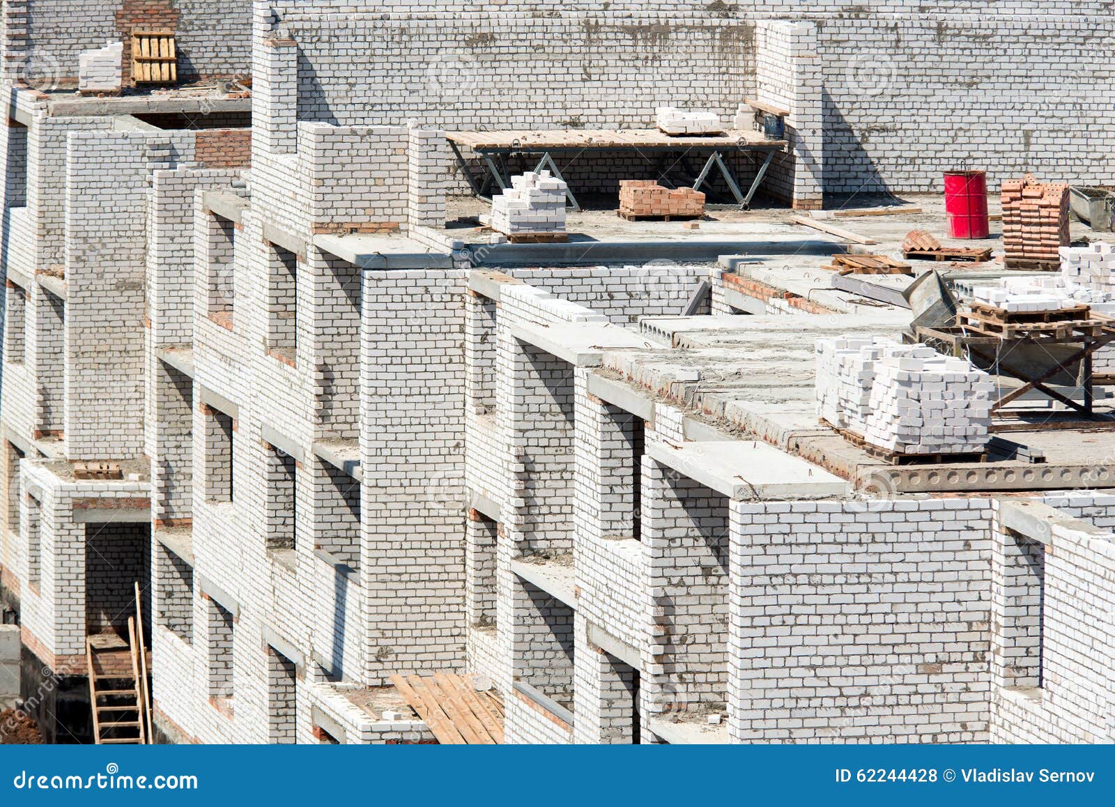 Brick Walls of Unfinished Construction Stock Photo - Image of blue ...